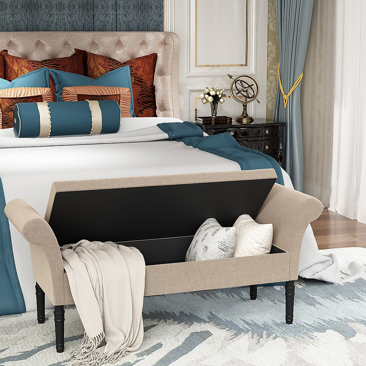 Changjie Furniture Modern PU Leather Storage Bench Tufted Bed Bench Entryway Bench with Storage for Living Room Bedroom (Tan)