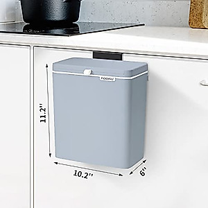 Kitchen Compost Bin with Lid - FODISU 2.4 Gallon Hanging Trash Can for Counter Top or Under Sink, 9 Liter Under Sink Garbage Can, Plastic Wall-Mounted Waste Bin for Kitchen Cabinet Door, Bathroom, RV