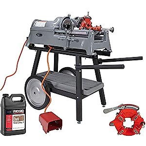 RIDGID® 535 V1 Pipe Threading Machine with Universal Cart 811A Die Heads Alloy Steel Dies and 70830 Dark Oil (Renewed)