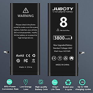 JUBOTY 3800mAh Battery for iPhone 8, Li-ion Internal New Upgrade 0 Cycle High Capacity Replacement Battery for iPhone 8 Model A1863 A1905 A1906 with Professional Repair Tool Kit
