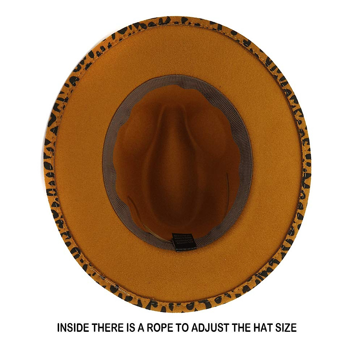 HUDANHUWEI Women's Wide Brim Felt Fedora Panama Hat with Leopard Belt Buckle Z-Khaki