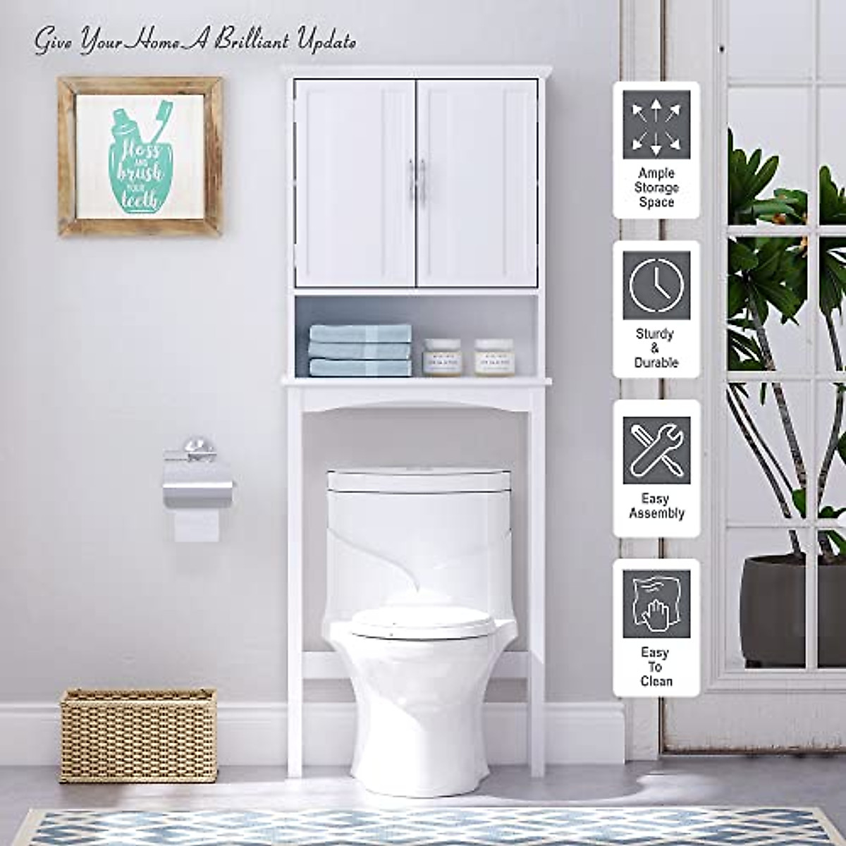 Spirich Over The Toilet Storage Cabinet, Bathroom Shelf Over Toilet, Bathroom Organizer Space Saver, White