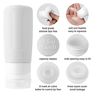 sincewo Travel Bottles Travel Containers TSA Approved Travel Size Toiletries Containers 3oz Leak Leakproof Silicone Travel Bottles for Shampoo Conditioner Lotion Face Body Wash, black2white2