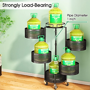 PXRACK Fruit Basket for Kitchen, 5 Tier Circular Rotating Basket Large Storage Rack with Wheels, Fruit and Vegetable Metal Wire Shelf with Top Lid for Living Room, Office, Black