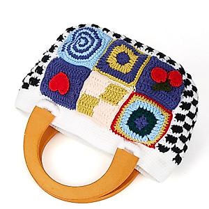 Braided Crochet Totes Women Casual Ethnic Style Top Handle Bag Woven Summer Beach Floral Bucket Handbag Beige