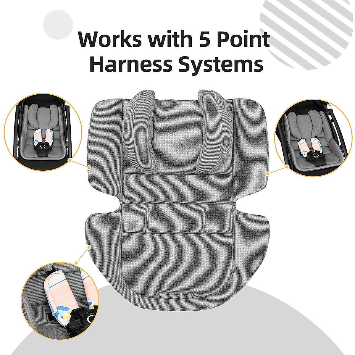Innokids Baby Stroller Seat Liners Head Body Support Cushion Reversible Infant Liner Insert with Adjustable Pillow Fit Summer and Winter Use (Gray)