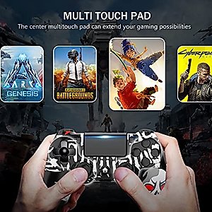 YUYIU 【Upgraded Wireless Controller for Ps4 Remote Plays-tation 4/Slim/Pro/PC, Gaming Controllers with Dual Vibration Shock Speaker, Camo Red with Headphone Jack Touch Pad Six Axis Motion Control