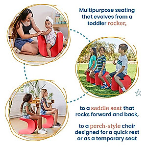 ECR4Kids Wave Seat, 14in - 15.1in Seat Height, Perch Stool, Red, 2-Pack