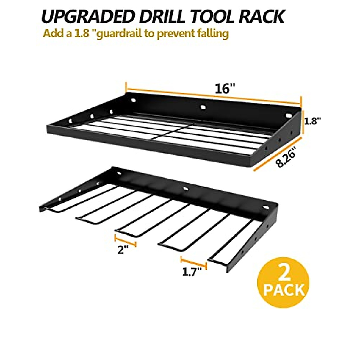 Spampur Power Tool Organizer With Charging Station, Drill Holder Wall Mount, Garage Storage Shelves for Organization, Heavy Duty Tool Shelf & Pegboard Wall Organizer Set Solid Metal 2 Pack