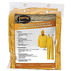 Pioneer Repel Rain Gear Safety Jacket & Bib Pants -Waterproof & Windproof PVC Work Suit for Men - 3 PC with Detachable Hood