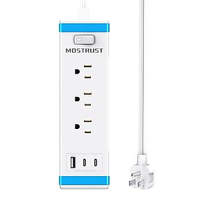 Mostrust 3-Outlet Power Strip, White, 5 Feet