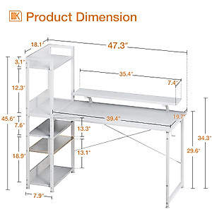 ODK Computer Desk with Storage Shelves and Monitor Stand, 40 Inch Gaming Desk with Bookshelf, Reversible Study Table for Home Office, Small Space Bedroom, Black