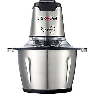 Food Chopper Electric LINKChef, 2L Meat Grinder Electric Food Processor Chopper 250W with Stainless Steel Bowl and 4-Bi Blades for Meat, Fruits, Vegetables, Baby Food, Nuts, Salad