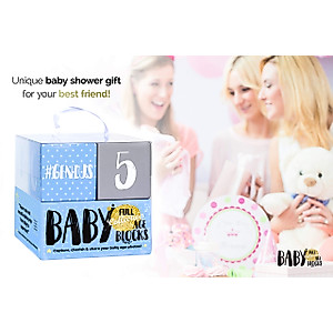 Premium Baby Boy Monthly Milestone Age Photo Blocks | Wooden Double Set for Week, Month, Year, Pictures, All Numbers 1-100 + Quotes | Unique Baby Shower, Newborn Gift, Infant Photo Sharing Prop