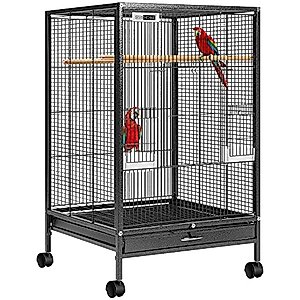 VIVOHOME 30 Inch Height Wrought Iron Bird Cage with Rolling Stand for Parrots Conure Lovebird Cockatiel Black