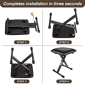 AODSK Keyboard Bench X-Style Cushion Padded,Piano Bench Adjustable Collapsible Stool Chair Seat,Flame Retardant Cotton,Non-Skid Design