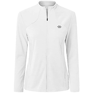 MoFiz Women's Full Zip Hiking Shirt Lightweight UPF 50+ Sun Protection Running Jacket Long Sleeve Sports Outdoor Top Pockets White XL
