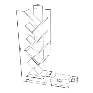 Tree Bookshelf with Wooden Drawer, 10-Tier Open Shelf Narrow Bookcase, Unique Vertical Spine Bookshelf Small Spaces, Book Shelf with Drawers Storage Organizer Shelves for Living Room, Bedroom, Library