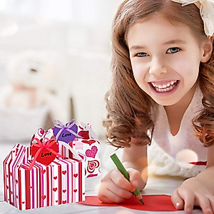 Winlyn 48 Set Valentine's Day Treat Boxes Hearts Prints Boxes Cookie Boxes Goodie Bag Party Favor Boxes Container Candy Box with Heart Tags Bulk for Kids Girls School Classroom Supplies