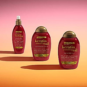 OGX Frizz-Free + Keratin Smoothing Oil Conditioner, 5 in 1, for Frizzy Hair, Shiny Hair, RED, 385 ml