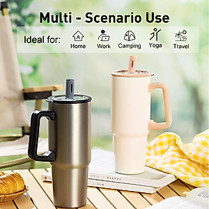 QINGHOU 30.4 oz Stainless steel cold cup,Insulated tumbler with handle、lid and straw,Cup holder compatible for travel,Large sports water bottle jug,Visualization glass cover thermos Cup (Silver)