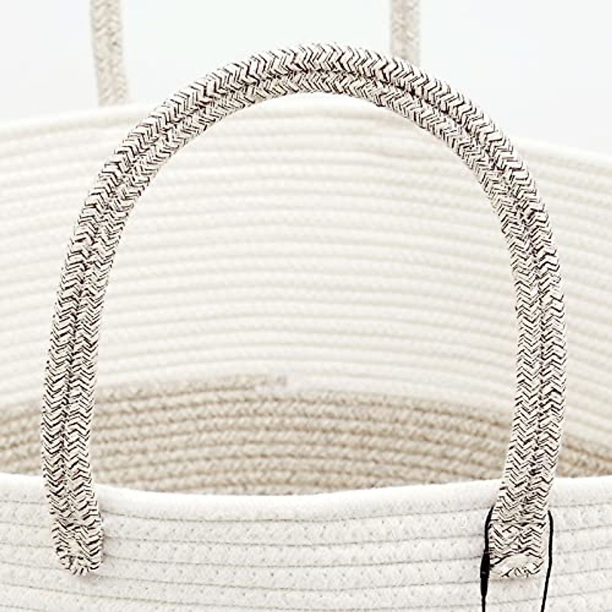 Casaphoria XXXLarge Cotton Rope Basket for Living Room - Woven Storage Basket with long Handle for Blankets, Towels and Pillows Laundry Hamper | Cream white and Brown (22" x 22" x 14")