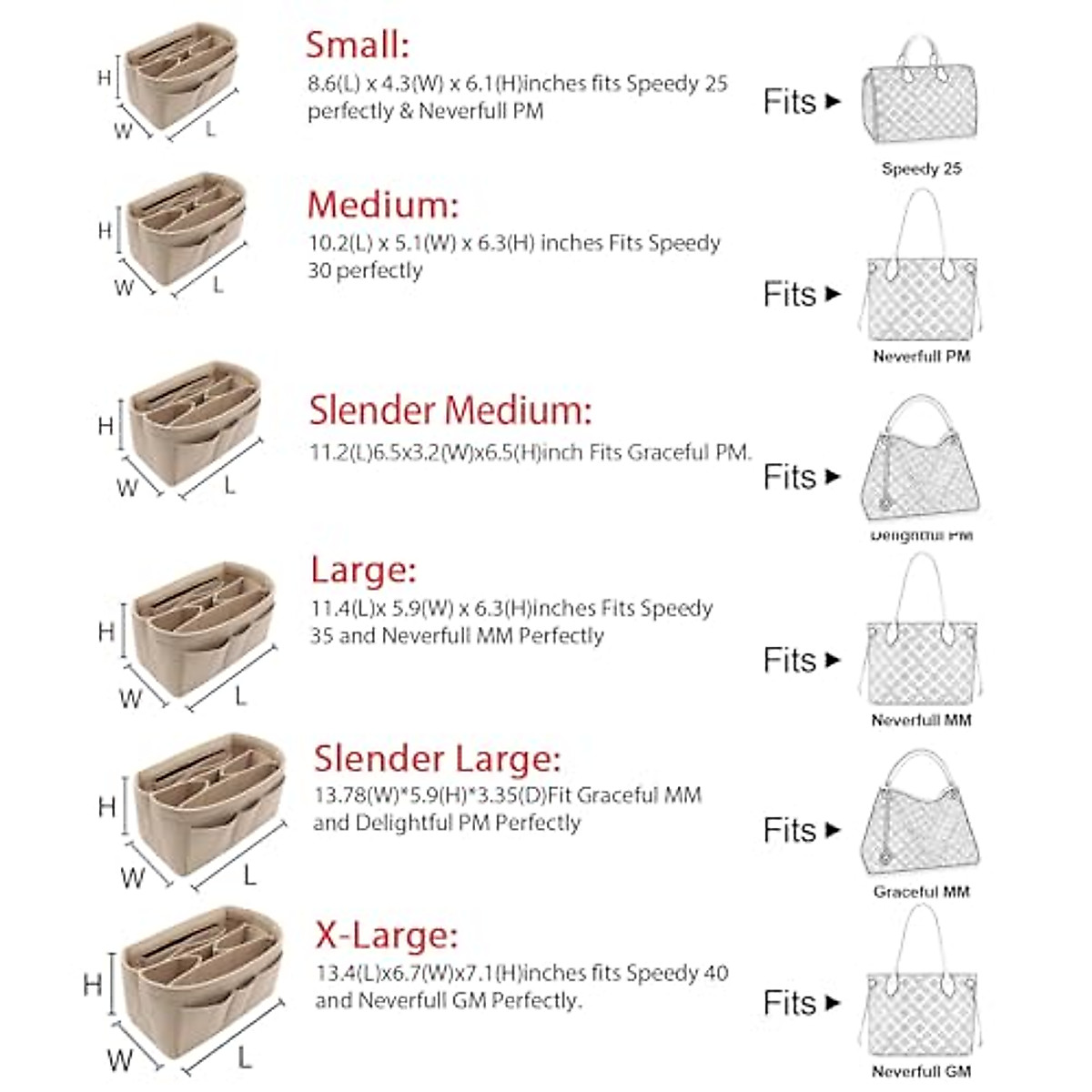 LEXSION Felt Insert Bag Organizer Bag In Bag For Handbag Purse Organizer Fits Speedy Neverful