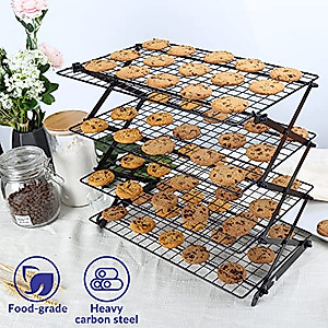 Geesta 2/3/4-Tier Upgraded Collapsible Cooling Rack with Adjustable 3 Setting Design Stackable Roasting Cooking Drying Wire Cooling Rack for Cookies Baking Gifts for Women