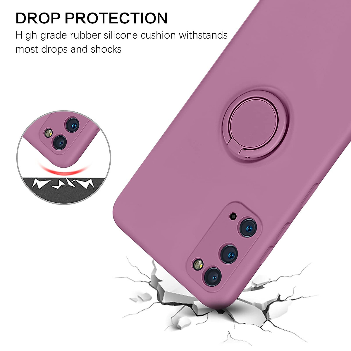 BENTOBEN for Galaxy S20 Case, Phone Case Samsung S20 5G 2020,Slim Silicone Ring Holder Kickstand Support Car Mount Soft Rubber Hybrid Hard Protection Shockproof Bumper Girl Women Cover, Deep Purple