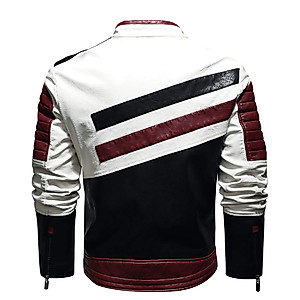 CBYEZY Stand-up collar men's motorcycle leather motorcycle racing suit color-blocking PU simulation leather jacket (Red, l)