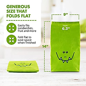 Rarr! Goods - T-Rex Bite Waxed Canvas Lunch Bag, Cute Reusable Lunch Bag for Kids, Long-Lasting Waterproof Lunch Bag, Large-Sized Waxed Lunch Bag, 9 x 14 x 6.3 inches, Green - Kids 3 and up