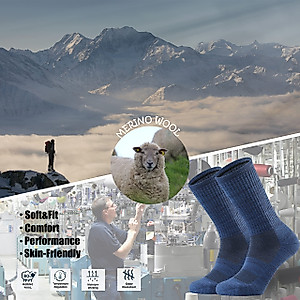 Ortis Men's Merino Wool Cushion Crew Socks with Moisture Wicking Control Light Weight Breathable for Outdoor Hiking Cycling(Blue L)