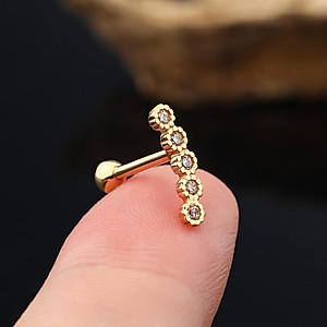 Jewseen 14K Solid Gold Helix Earrings CZ Curved Vine Upper Ear Piercing 16G Cartilage Earrings Flower Tragus Piercing Jewelry Stud Earring Conch Piercing for Women Men