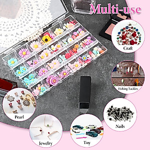 Hariendny 24 Grids Clear Plastic Nail Charm Organizer Box Transparent Nail Charm Organizer Empty Craft Organizers Display Case Compartment Container for Bead Rings Earrings Jewelry DIY Crafts