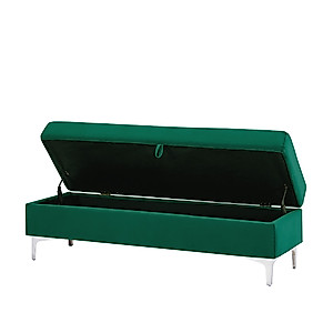 CITYLIGHT Ottoman with Storage for Bedroom, Storage Ottoman Bench Modern Velvet Upholstered Bench Metal Legs for Living Room, Entryway, or Bedroom, Holds Up to 500 Pounds (Green)