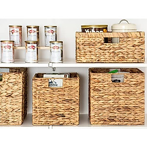 StorageWorks Wicker Storage Cubes with Liners, Water Hyacinth Storage Baskets for Shelving, Handwoven Square Baskets with Built-in Handles, Medium, 4 Pack