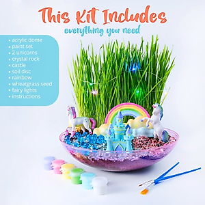 Bryte Light Up Unicorn Terrarium Kit for Kids - Grow Plant, Castle, Paint Set, Crystal Rock, Fairy Garden Lights, Arts & Crafts, STEM Activities, Birthday Gifts, Toys for Girls Aged 4 –12 yrs