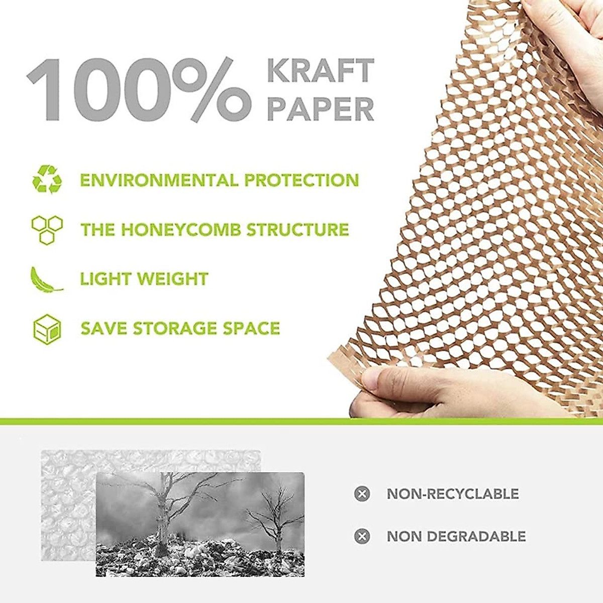 Honeycomb Kraft Packing Paper 11.8" W x 32.8' L,Eco Friendly Recycled Cushioning Wrapping Roll Alternative to Bubble Cushioning Wrap or Packing Peanuts (12 Inch x 32.8 Feet)