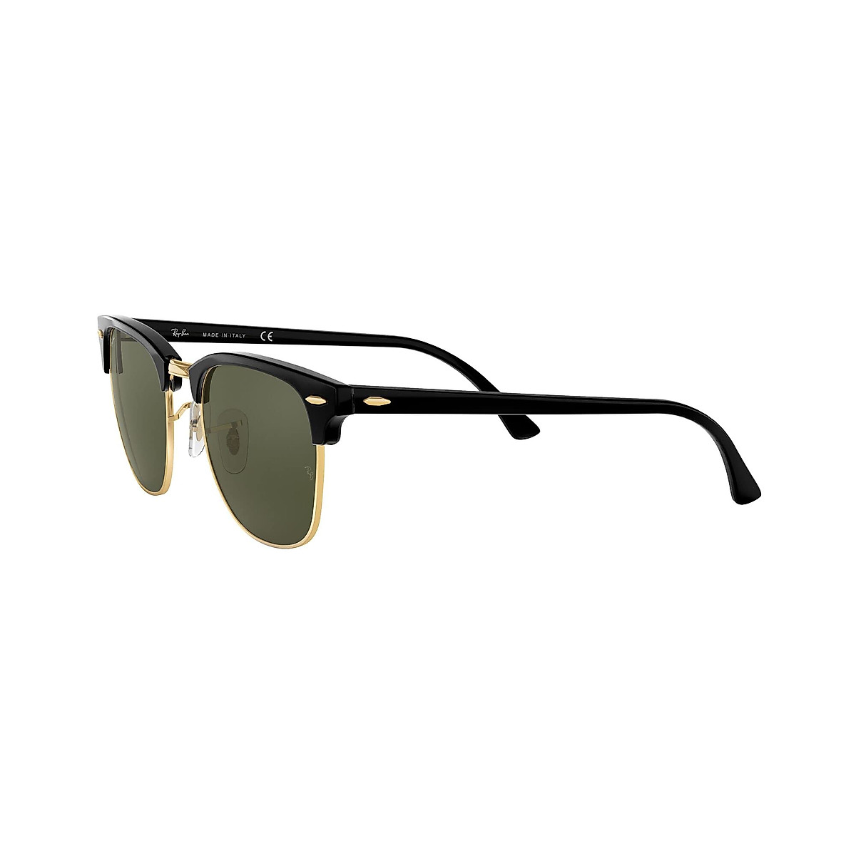 Ray-Ban RB3016 Clubmaster Square Sunglasses, Black On Gold/G-15 Green, 49 mm