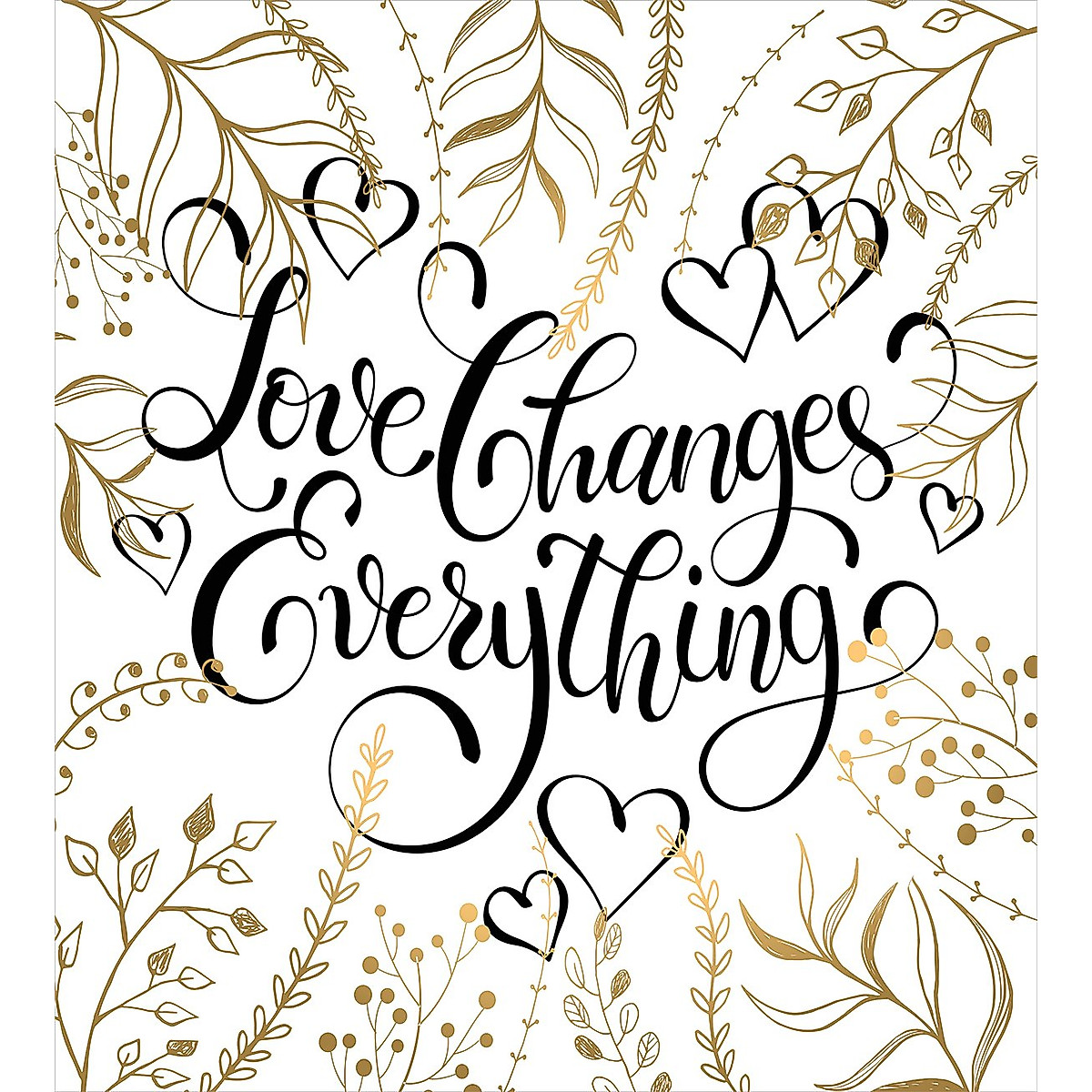 Ambesonne Romantic Duvet Cover Set, Foliage Pattern Frame Style Heart Shapes and an Inspirational Words, Decorative 3 Piece Bedding Set with 2 Pillow Shams, King Size, Sepia Peach Black