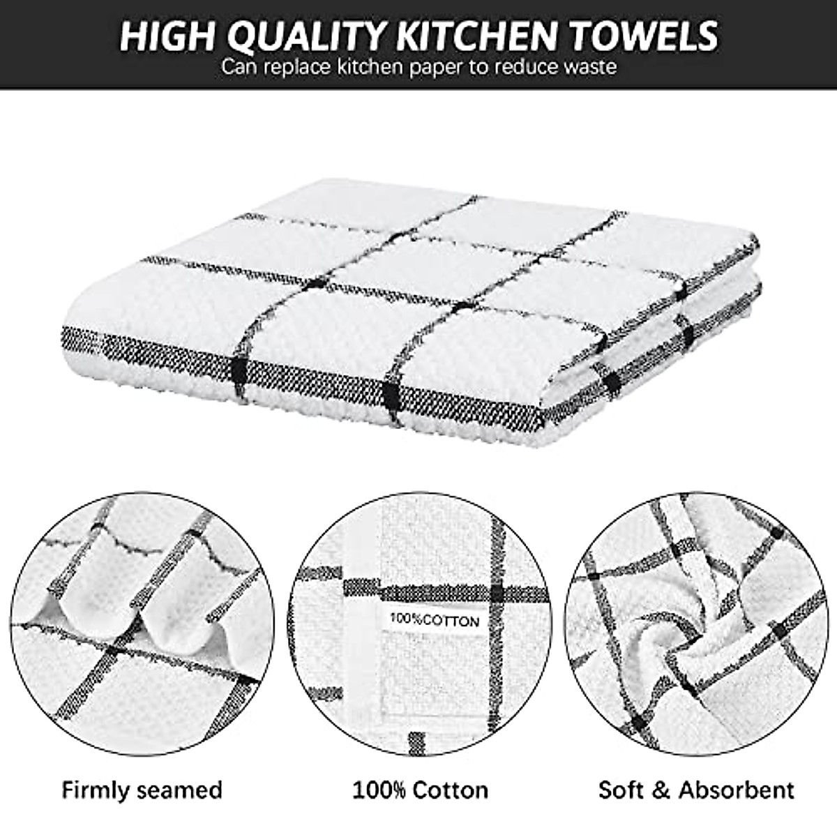 Nialnant 8 Pack Kitchen Dish Rags,100% Cotton Dish Cloths for Washing Dishes,Quick Drying Kitchen Towels,12x12 Inches,Black Plaid