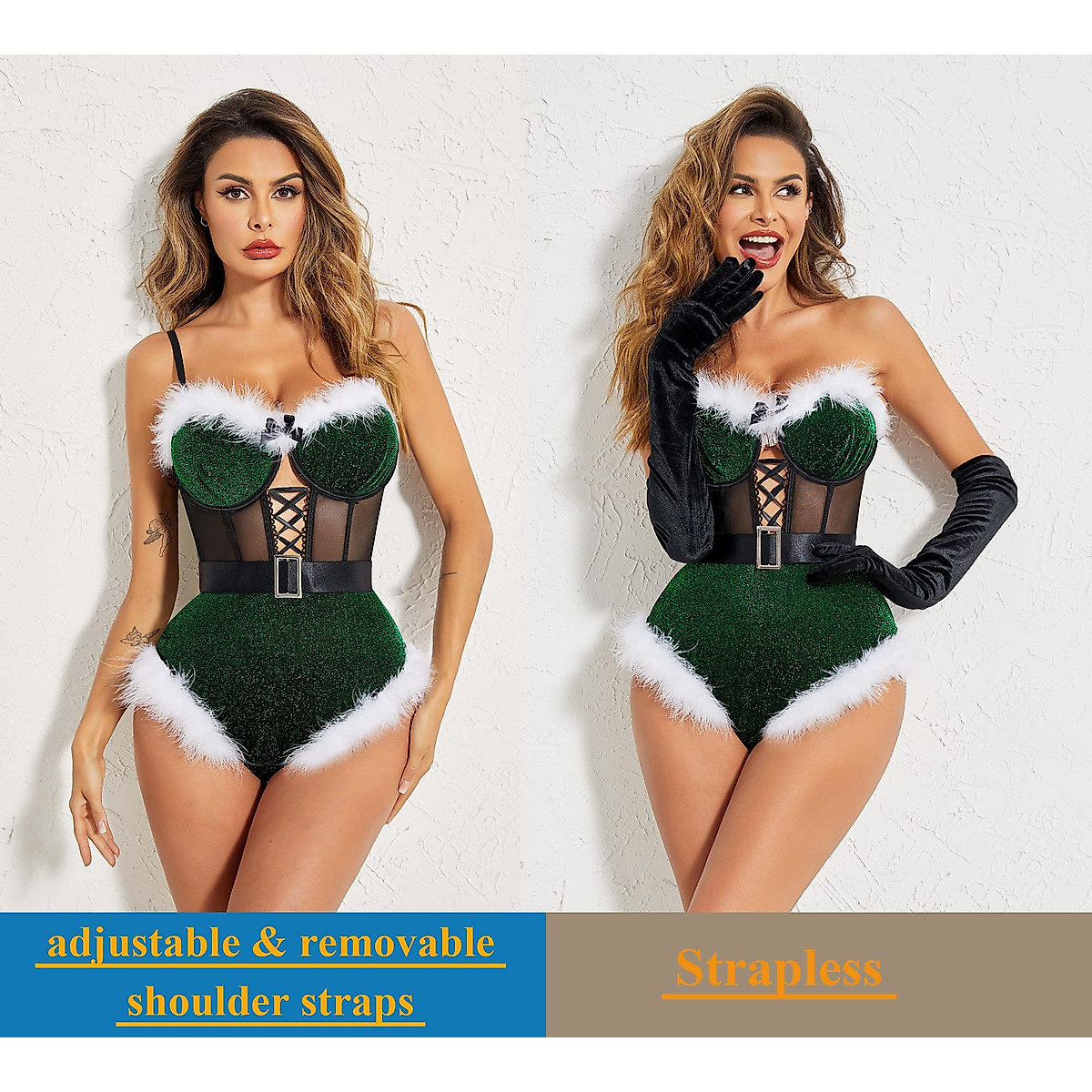 Avidlove Plus Size Lingerie Teddy Bodysuit Women Christmas Lingerie Red Santa Babydoll Set Green Medium