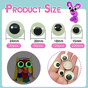 TOAOB 400pcs Glow in The Dark Wiggle Googly Eyes Self Adhesive Luminous Googly Eyes 15mm 18mm 20mm 24mm Plastic Sticker Eyes for DIY Crafts Scrapbooking Decoration
