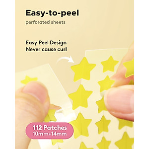 LitBear Acne Patch Pimple Patch, Pink & Yellow Star Shaped Acne Absorbing Cover Patch, Hydrocolloid Acne Patches For Face Zit Patch Acne Dots, Tea Tree Oil & Centella, 112 Patches, 14mm & 10mm