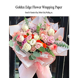 Gloreyan 20 Sheets Gold Edge Flower Wrapping Paper, Pink Florist Bouquet DIY Craft Fresh Flower Bouquet Wrap Waterproof Floral Wrapping Gift Box Packaging Material Florist Supplies, 22.8*22.8