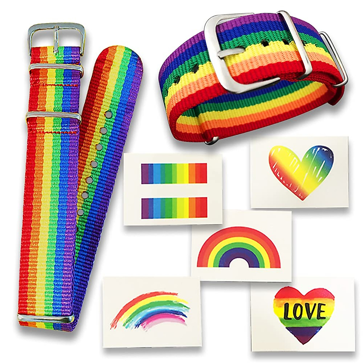 XGiGiX Rainbow Gay LGBTQ Pride Bracelets - 2Pcs Couple Adjustable Rainbow Watch Bands - Best LGBTQ Gift for Gay & Lesbian. Incoluded 5Pcs Tattoo Stickers.