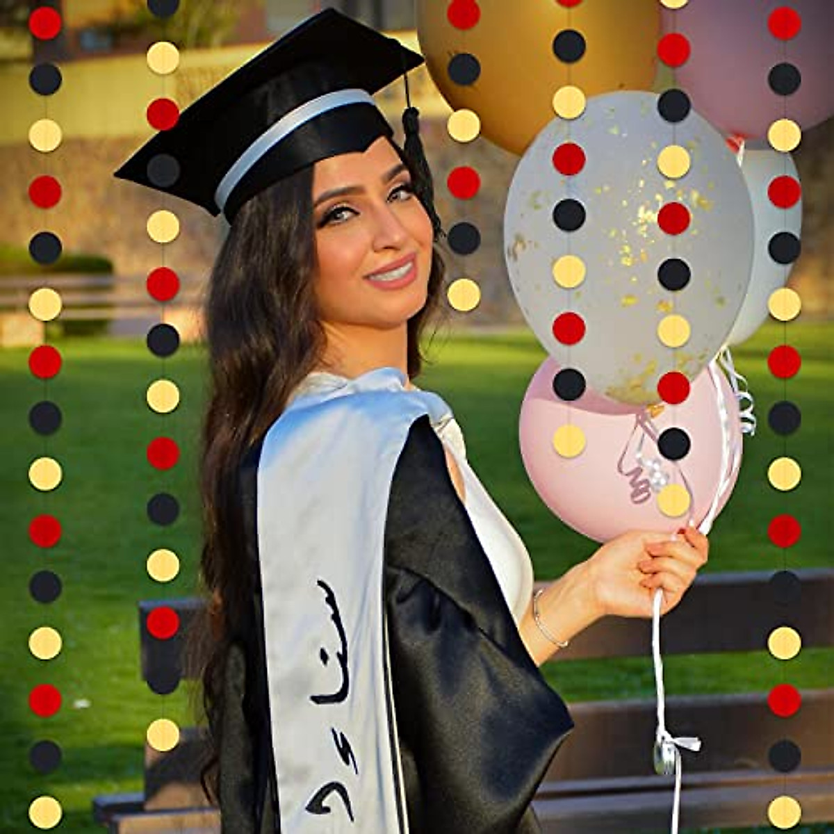4Pcs Red & Yellow & Black Graduation Circle Dots Garland- Red and Yellow Graduation Party Decorations 2023/Graduation Garland Decor/2023 Graduation Banner/2023 College Graduation Decorations