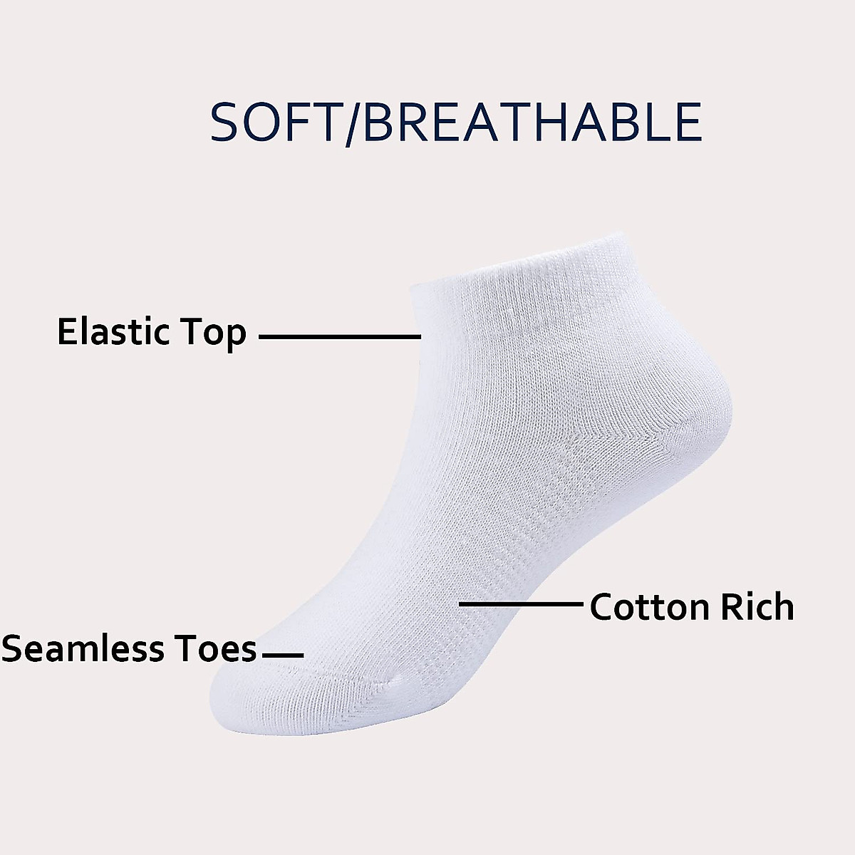 EPEIUS Kids Ankle Socks Girls Seamless Low Cut No Show Socks Cotton Thin Athletic Socks for Boys 5-7 Years White 6 Pack M