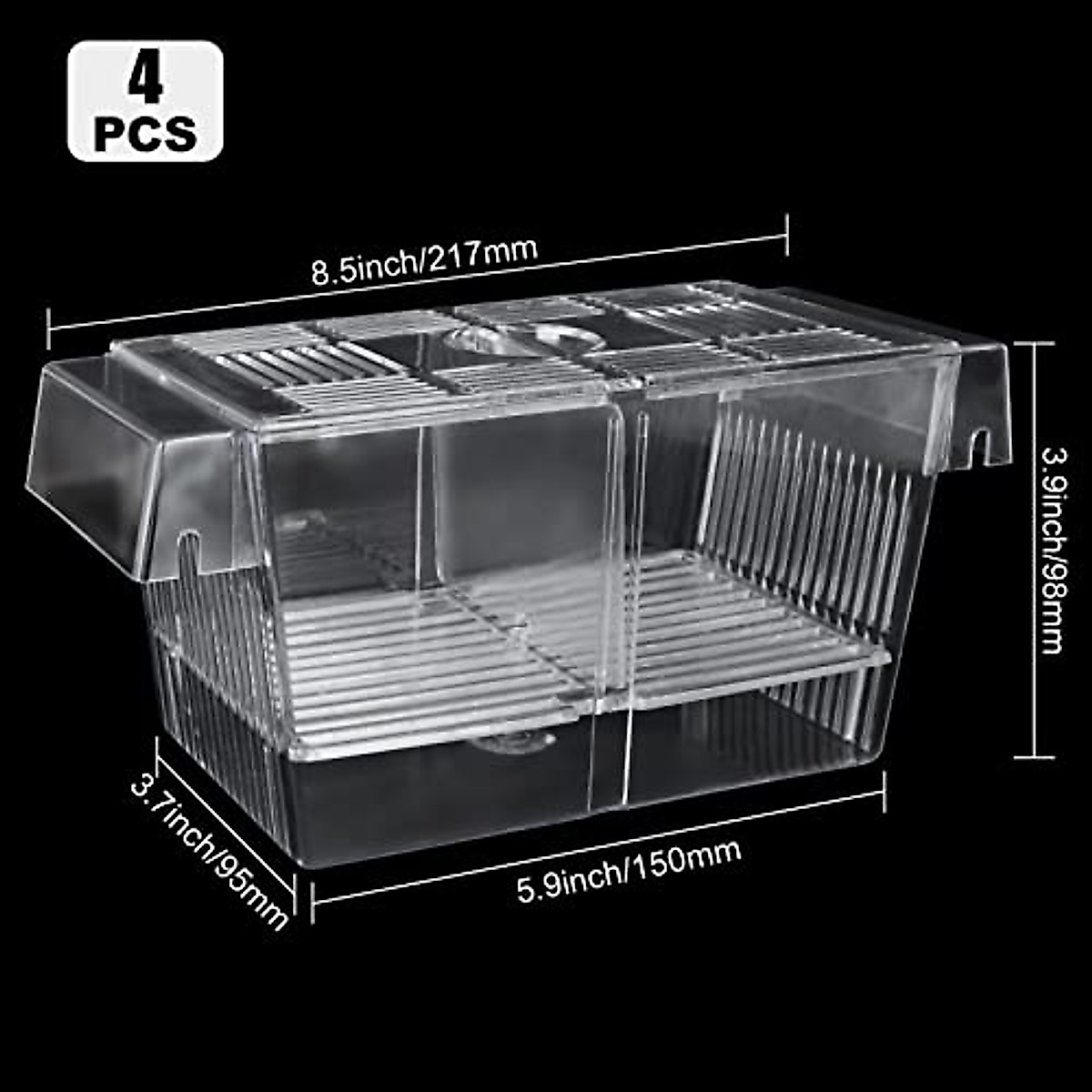 FVIEXE 4PCS Fish Breeder Box for Fish Tank, Acrylic Aquarium Fish Isolation Breeding Box with Suction Cups Acclimation Hatchery Incubator for Baby Fishes Guppy Shrimp Clownfish Betta, Medium Size