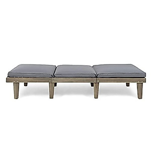 Christopher Knight Home Alisa Outdoor Acacia Wood Chaise Lounge (Set of 2), Grey Finish/Dark Grey Cushion